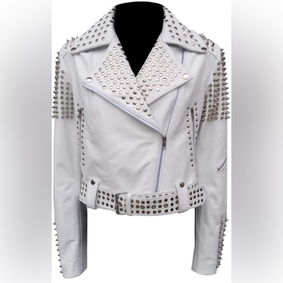 Jackets & Coats | Nwt Genuine Leather Punk Goth Studded Spike Moto ...